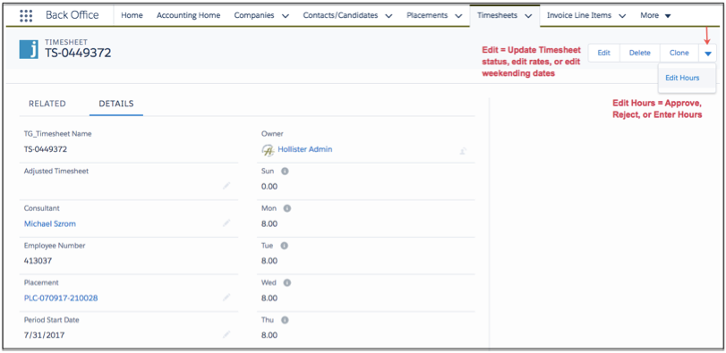 Timesheet Edit Functions