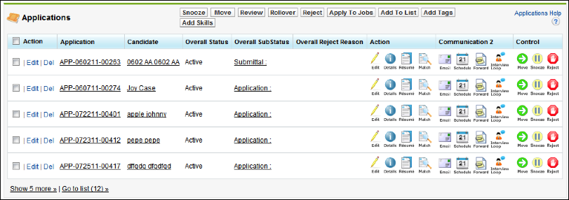 Managing Applications from the Applications Related List in the Job Order