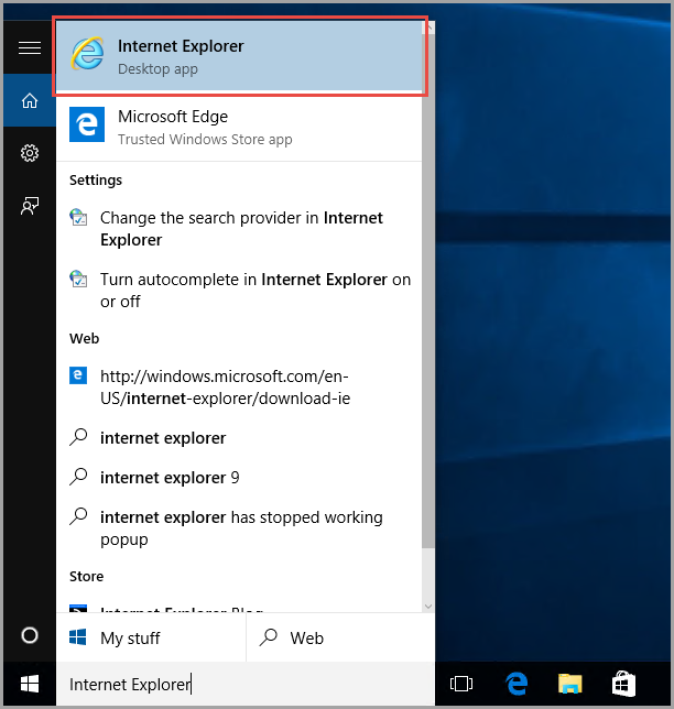 Running Internet Explorer 11 on your Windows 10 Computer