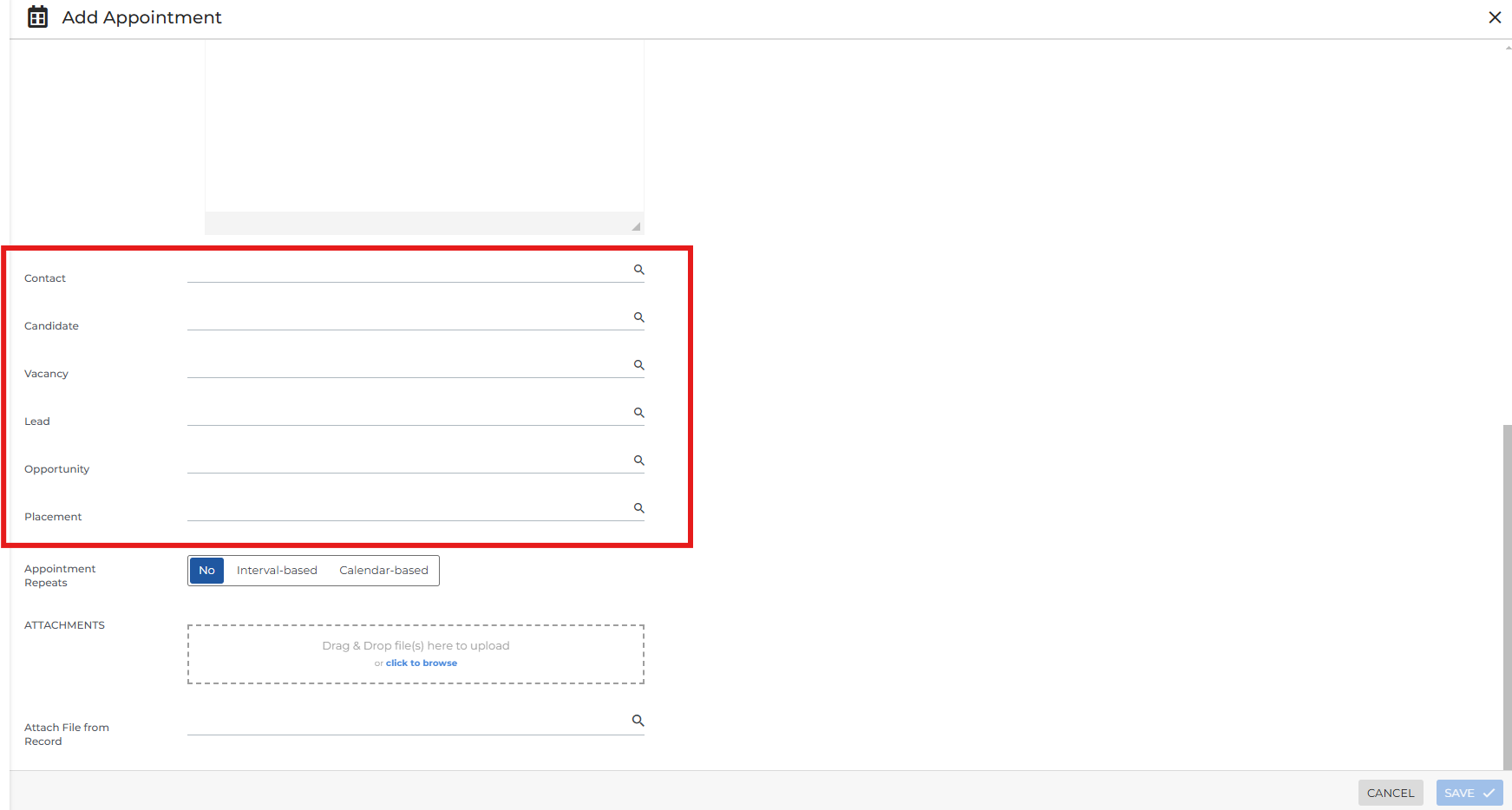 Placement reference field missing from Add Appointment screen