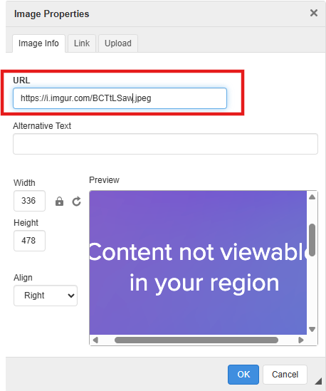 Content not viewable in your region message showing on email signature images